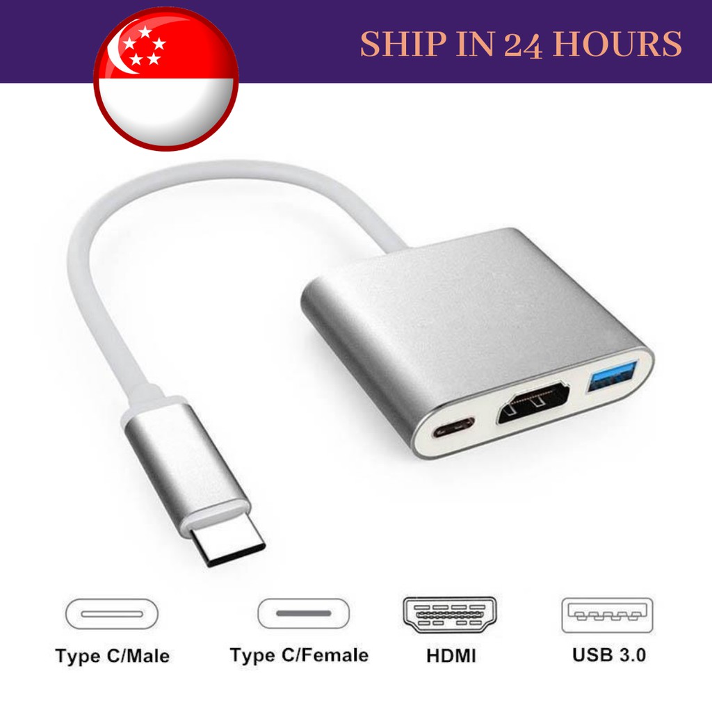 LifeMall - 3 in 1 USB HUB Type C USB to USB-C 4K HDMI USB 3.0 Adapter ...