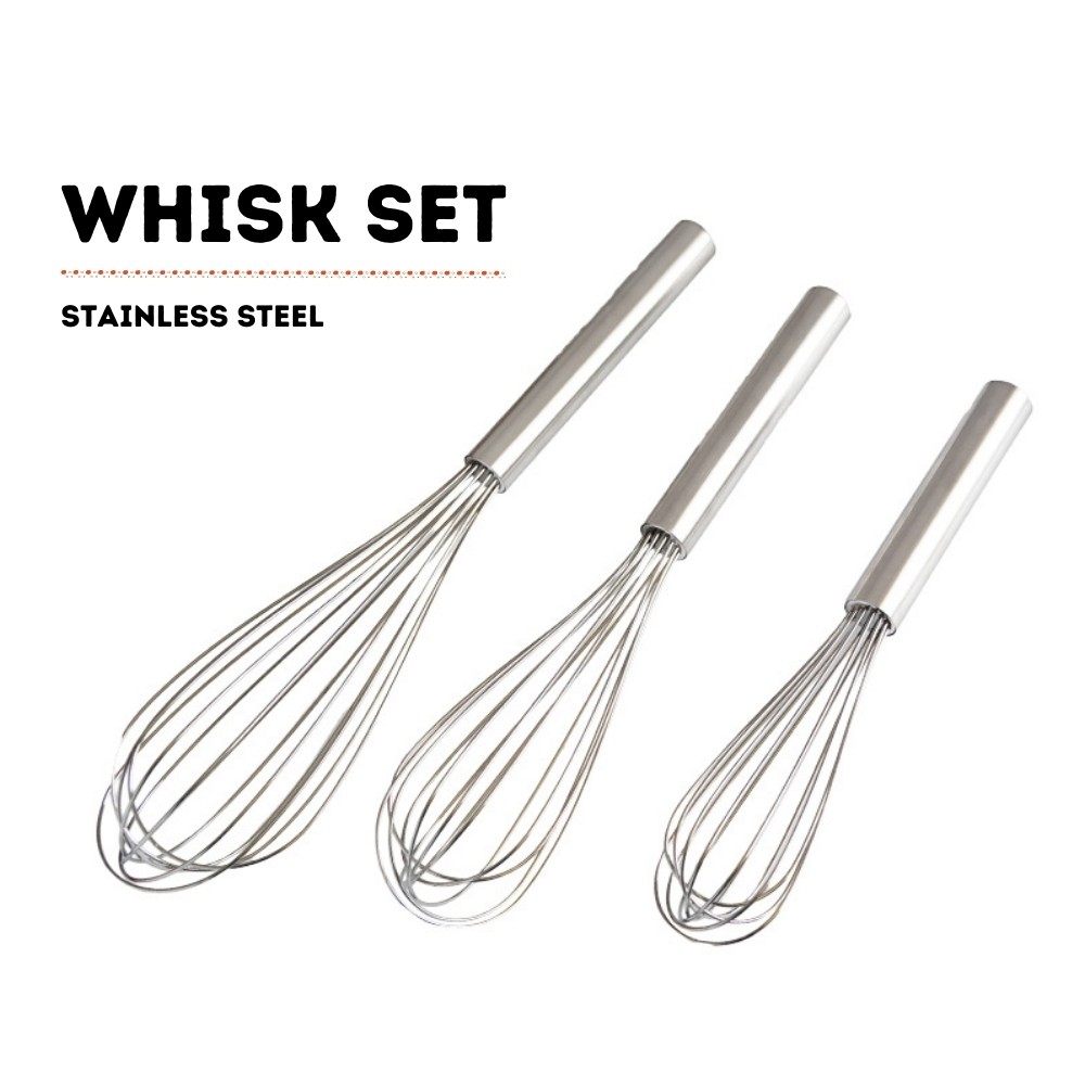 【SG】3PCS Stainless Steel Wire Whisk Set Balloon Egg Milk Beater Mixer ...