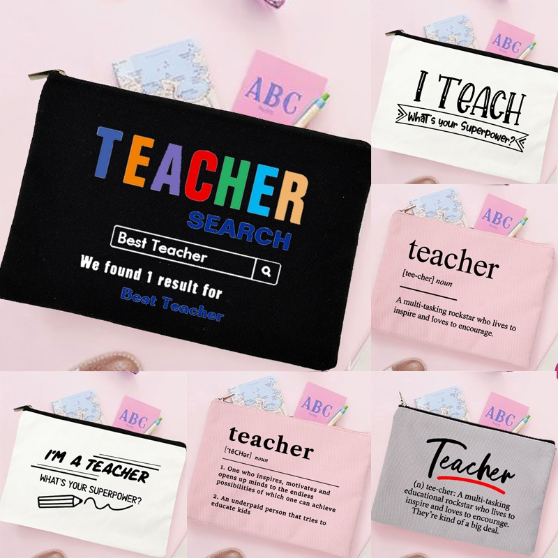 Teacher Vocabulary Printed Pencil Bags Cosmetic Storage Bags Travel ...