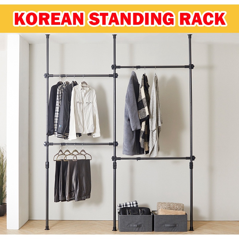 32mm Korean Standing Clothes Rack Space Saving Corner Valet Clothes ...