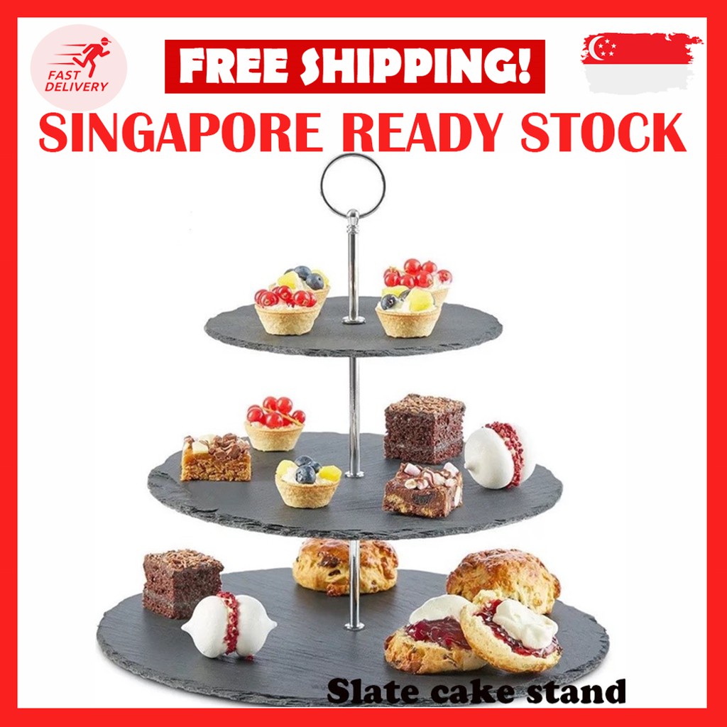 THREE TIER SLATE CAKE STAND (30, 25, 20 CM) ROUND MULTI TIERED TRAY ...