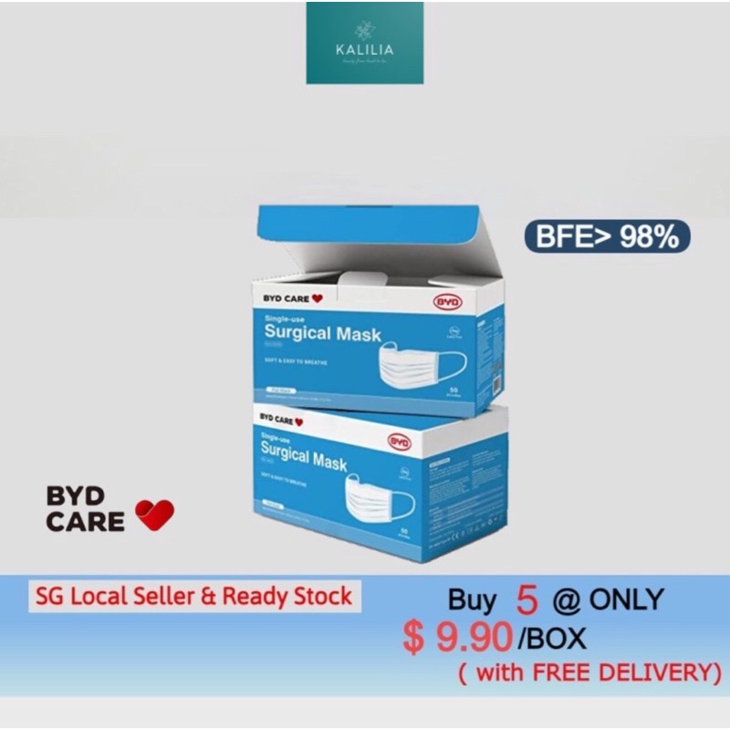 [SG Seller SG Ready Stock] 100% Authentic BYD Care BLUE Surgical Mask ...