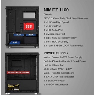 Armaggeddon Nimitz TR1100 (Black) Micro ATX Tempered Glass Voltron ...