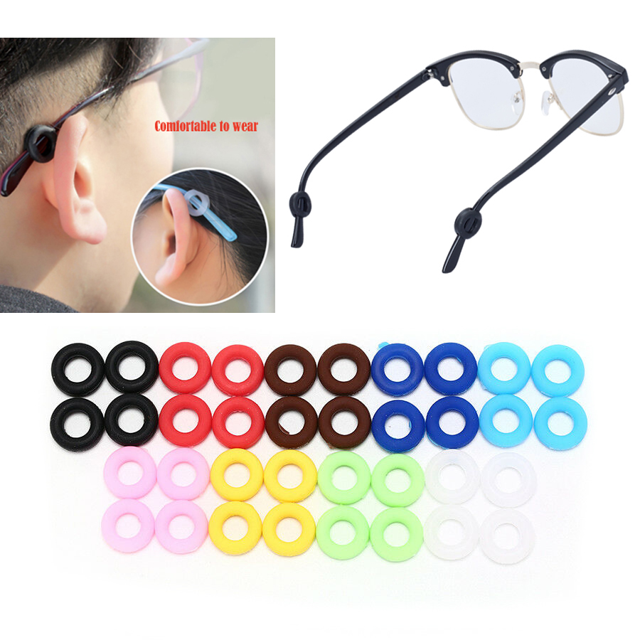 Round Silicone Eyeglasses Temple Tips 10 Pairs Anti Slip Silicone Sleeve Retainer Comfort