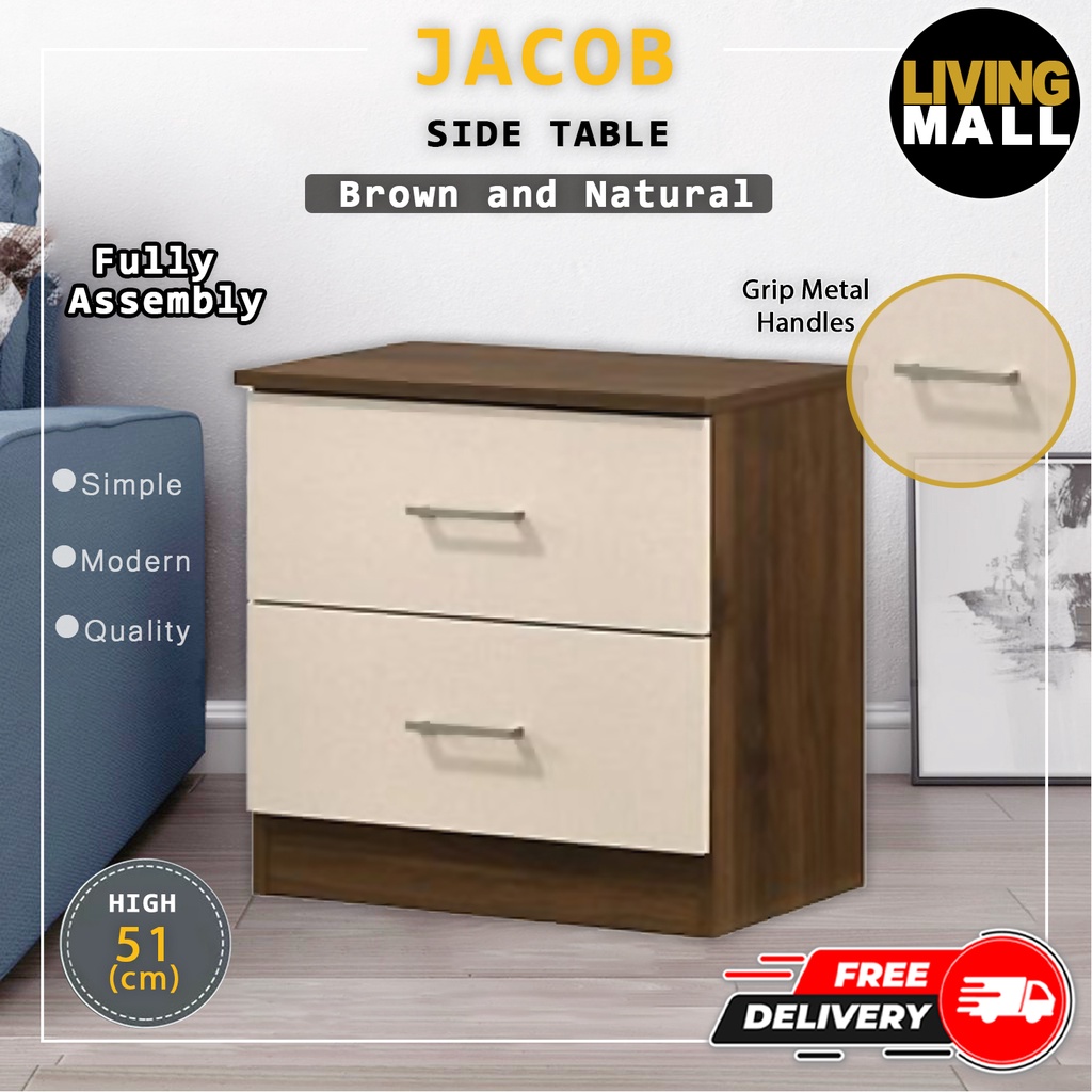 Living Mall Jacob Bedside Table with 2 Drawers. Fully Assembled ...