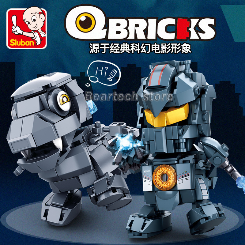 SLuban 0761 Godzilla QBricks Version Alien Mecha 7723 Dinosaur Children ...