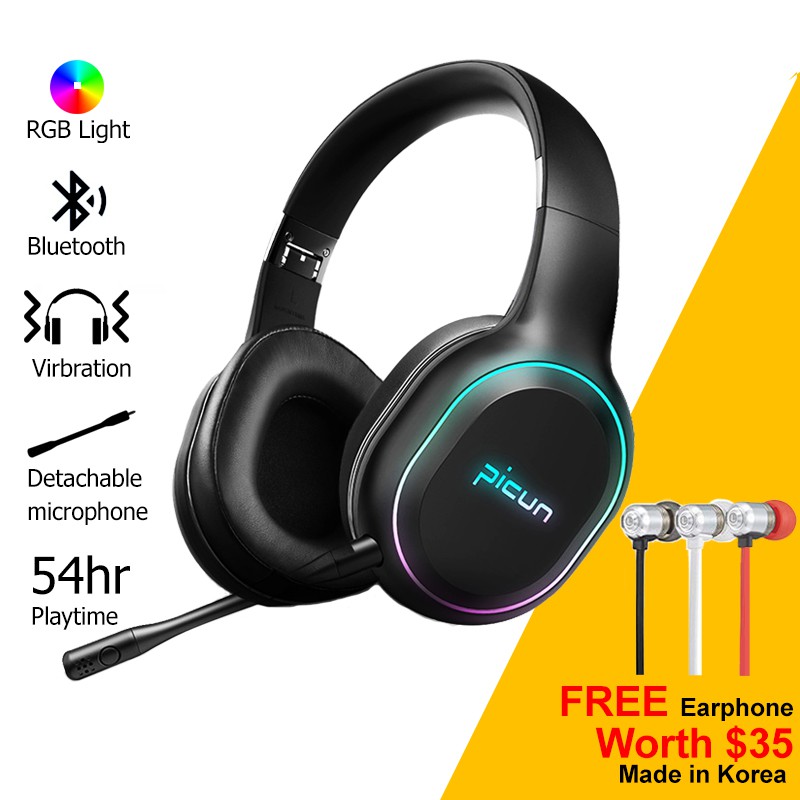 Picun P80S/X Wireless bluetooth gaming vibration Headphone LED Stereo ...