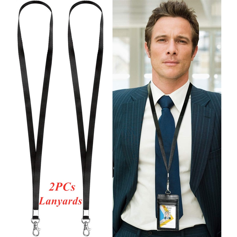 2PCs Neck Lanyards for ID Badge Holder Durable Flat Nylon Lanyard Strap ...