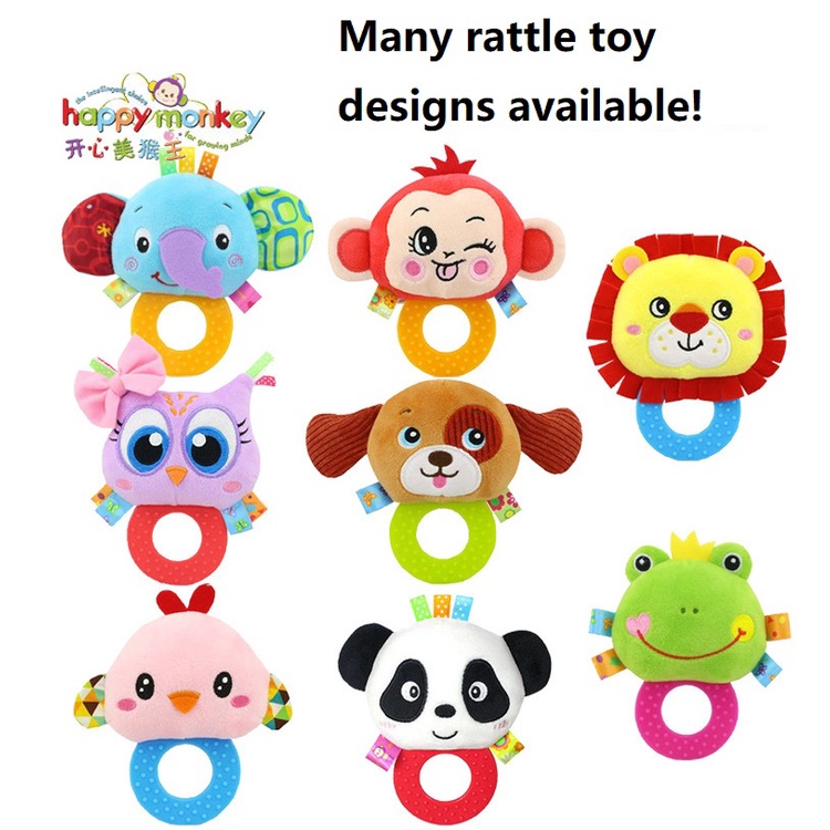 Funny Monkey Baby Soft Toy Rattle Teether Sound Plush Press Grip ...