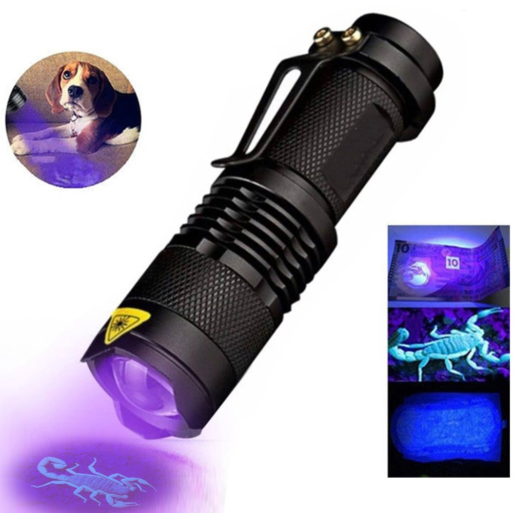Mini LED UV Flashlight Torch Zoom 365nm/395nm Ultraviolet Violet Light ...