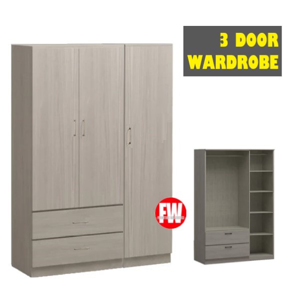 3 Doors With 2 Drawers Standalone Wardrobe / Open Door Wardrobe (Free ...