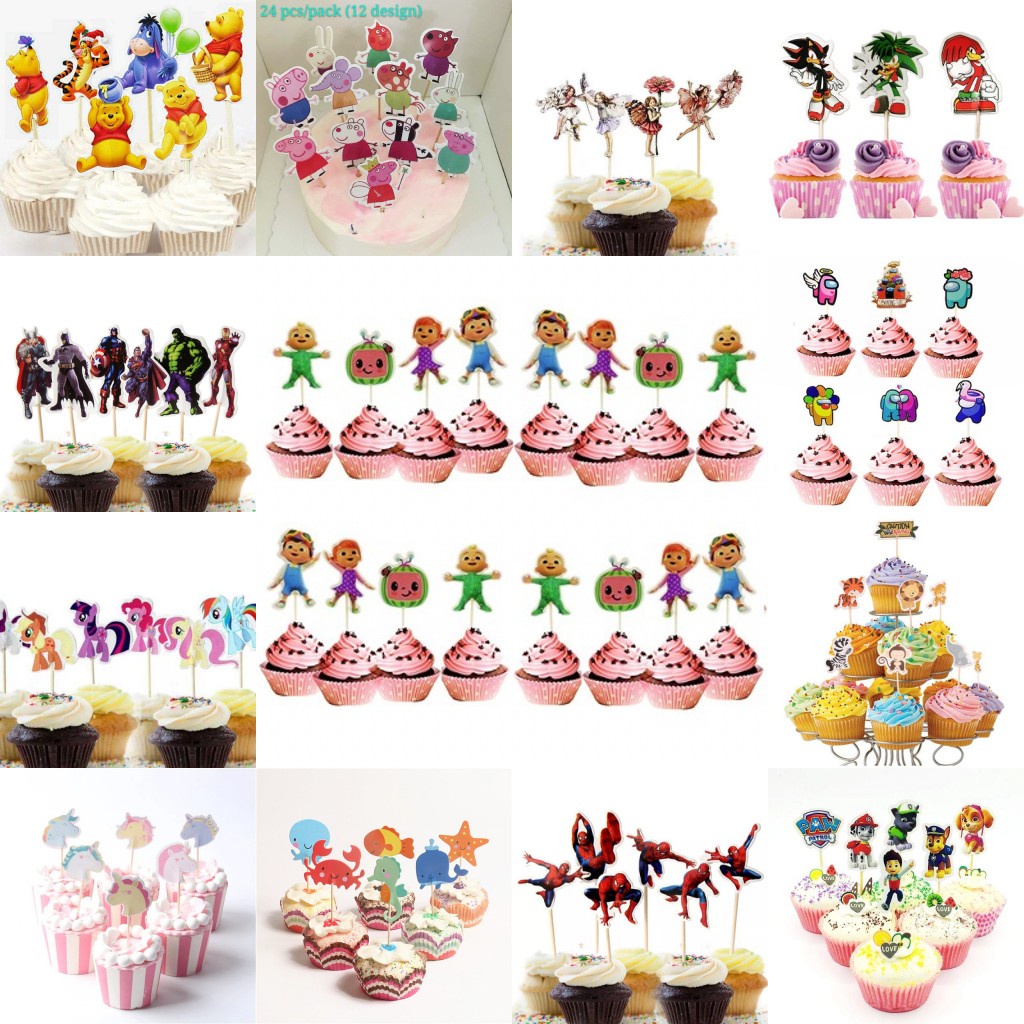 24pcs/set Cupcake Toppers Cartoon Animation Theme Cake Decorations ...