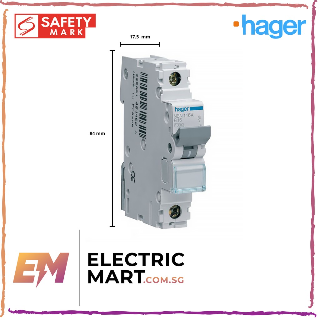 Hager NB116 Single Module 1 Pole Type B 16A 10KA Miniature Circuit Breaker (MCB) | Shopee Singapore