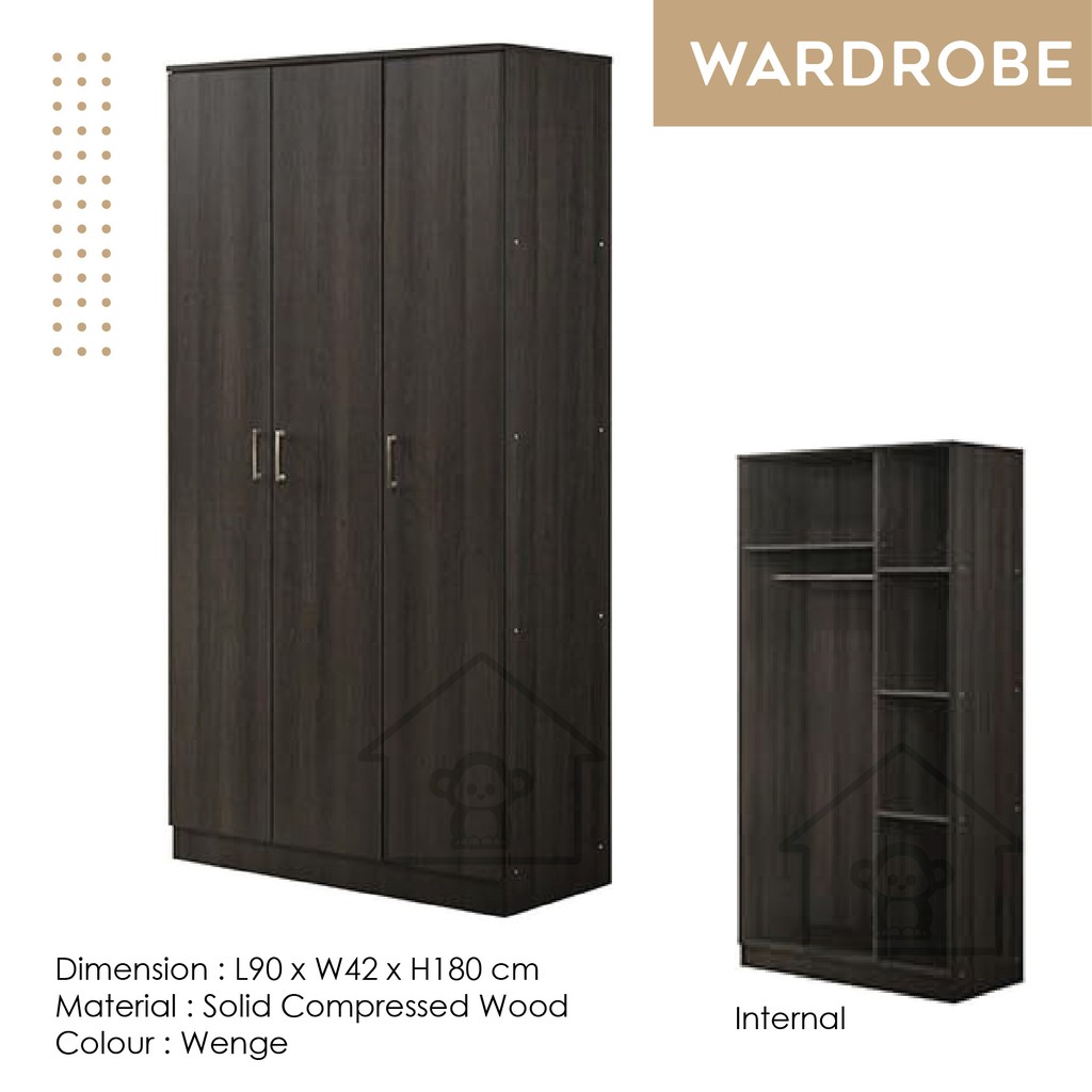 WARDROBE / STORAGE CABINET 3 SWING DOOR/CUPBOARD/CLOTH CABINET | Shopee ...