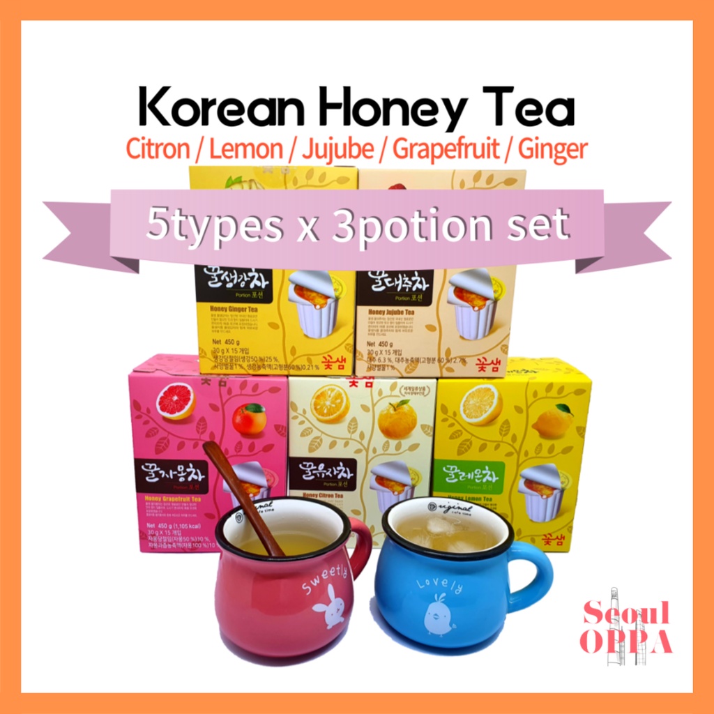 Korean Honey Tea Portion (5 types x 3 portion Set) Honey Citron(Yuja ...