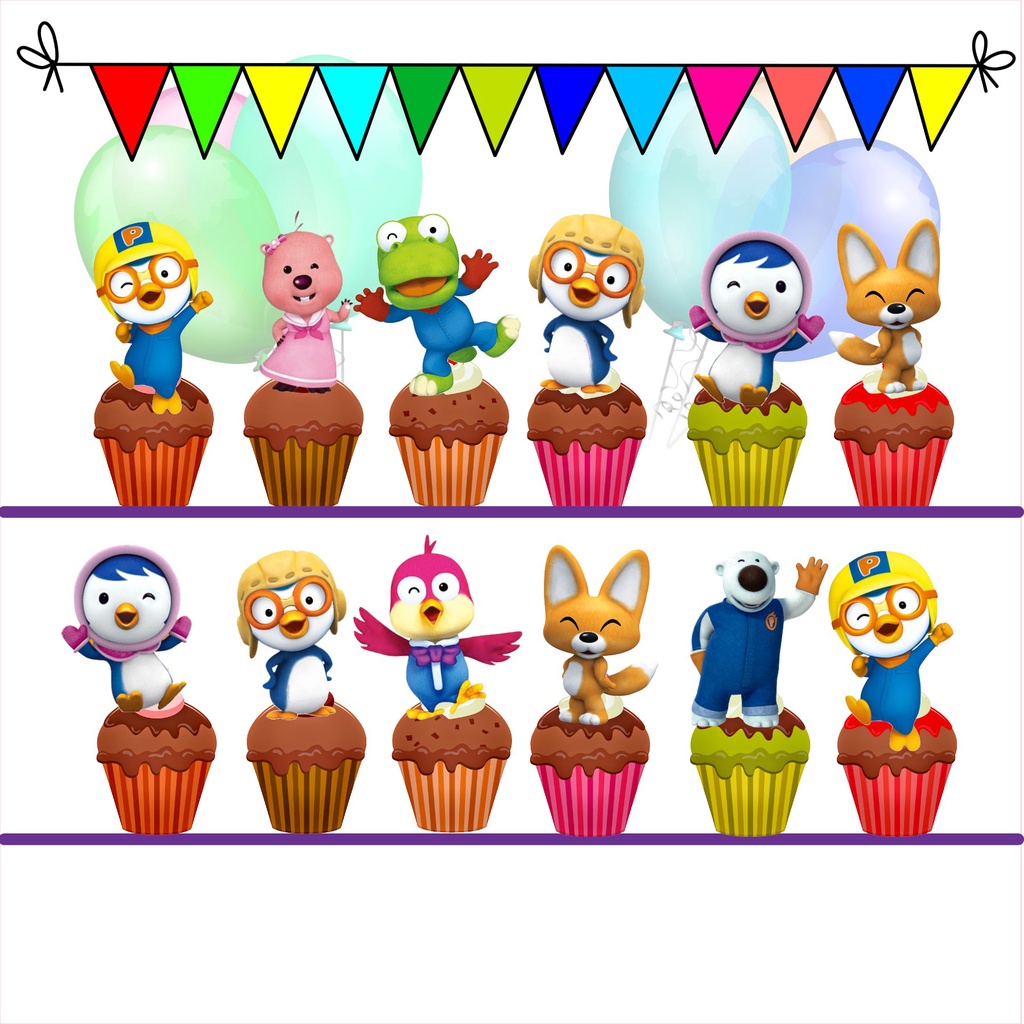 SG Cupcake Topper Pororo Cake Topper Birthday Party Gift Tag Baby ...
