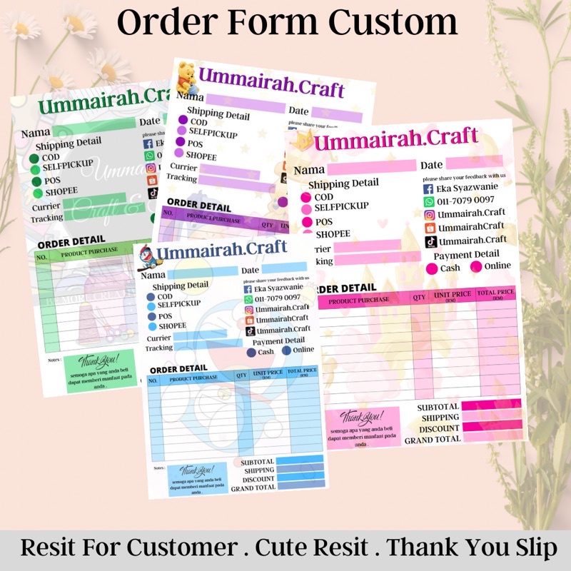 Order Form For Seller/Customer | Cute Resit | Cute Invoice | Shopee ...