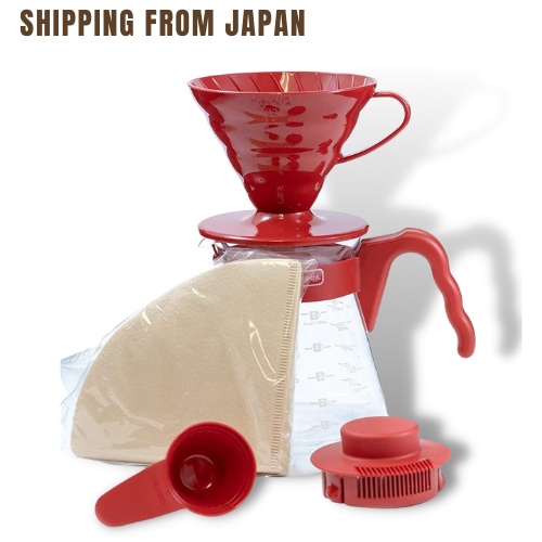 [Direct from Japan] HARIO V60 Coffee server 02 set drip Serve up to 4 cups of coffee Red Color ...