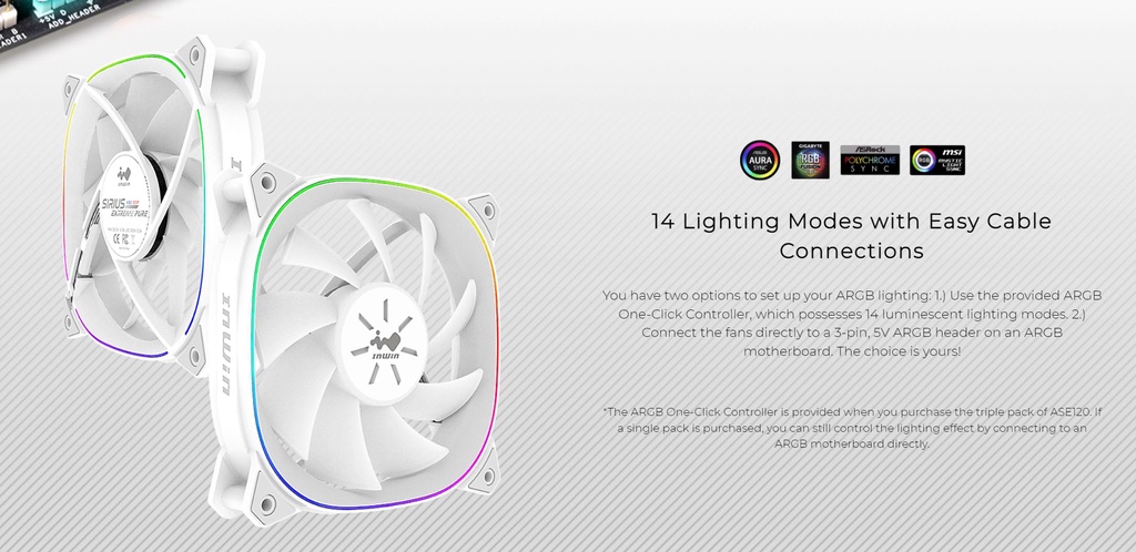 InWin Sirius Extreme Pure 120mm PWM ARGB FANS 3in1 PACK Black/White (2 ...