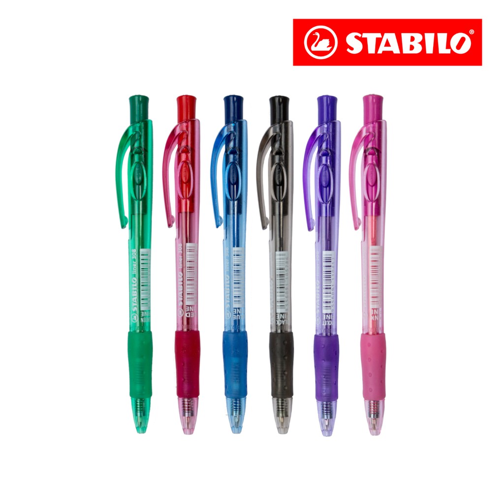 STABILO 308 Retractable Ballpoint Pen with Rubber Grip - Pack of 6 ...