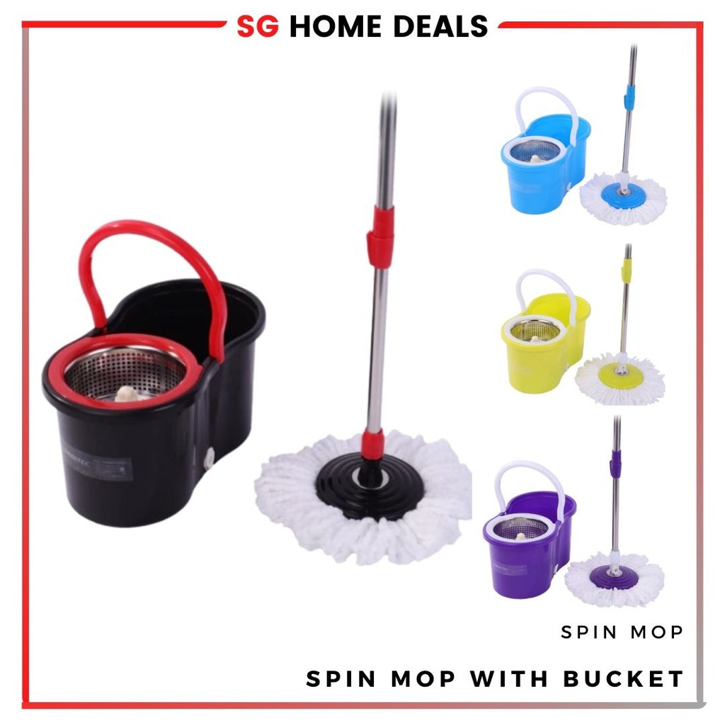 [SG STOCKS] Spin Mop with Bucket with Easy wring Stainless Steel Basket ...