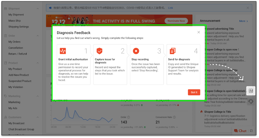 What is Diagnosis Feedback? | Shopee MY Seller Education Hub