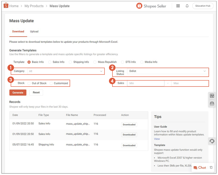 Filters for Mass Update | Shopee PH Seller Education Hub