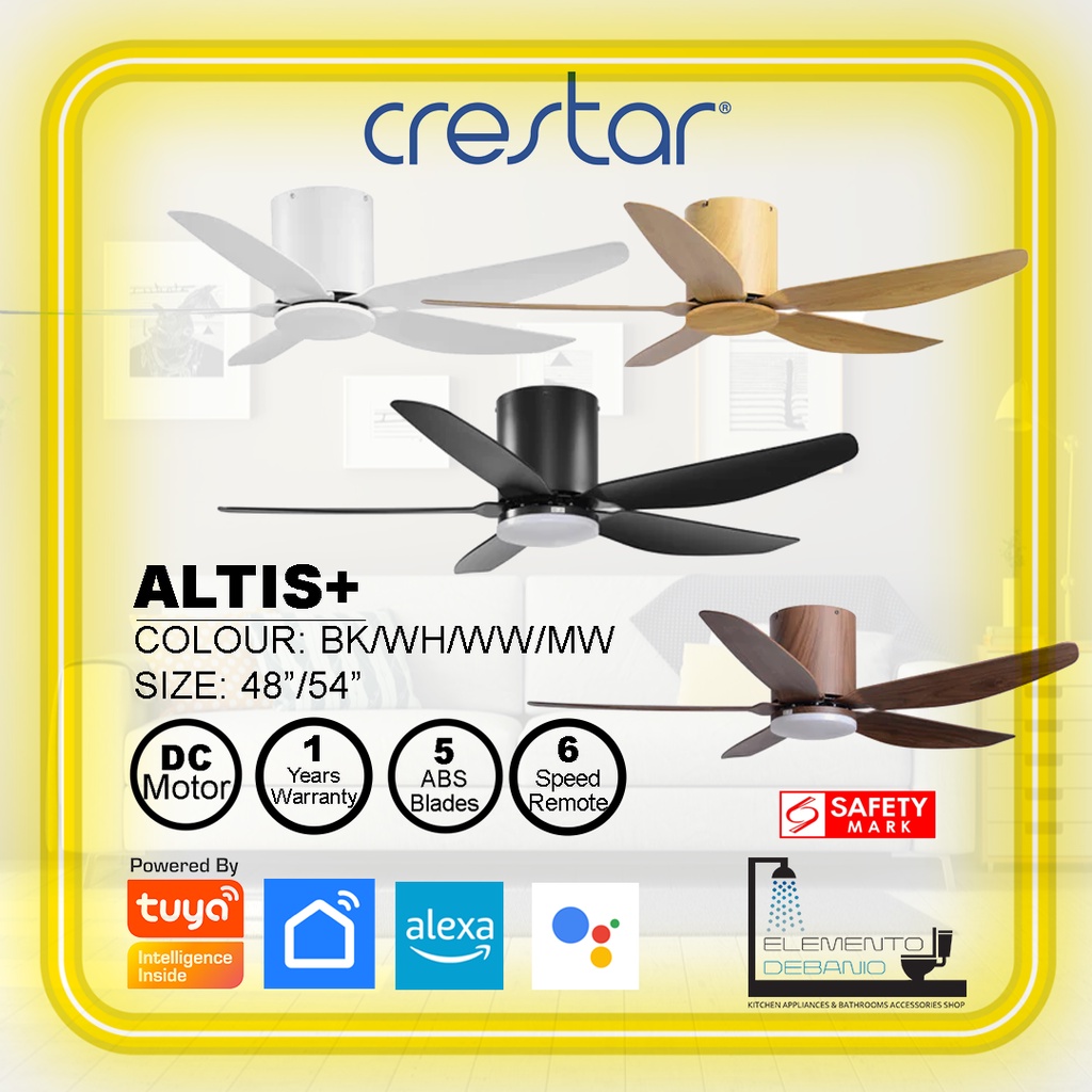 Crestar Altis+ 48"/54" 5 Blade Smart Ceiling Fan 20W Tricolour LED with ...
