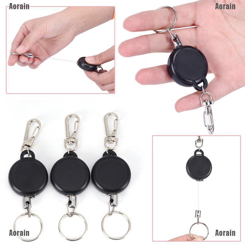 JJ Retractable Key Chain Reel Steel Cord Recoil Belt Ring Badge Pass ID ...