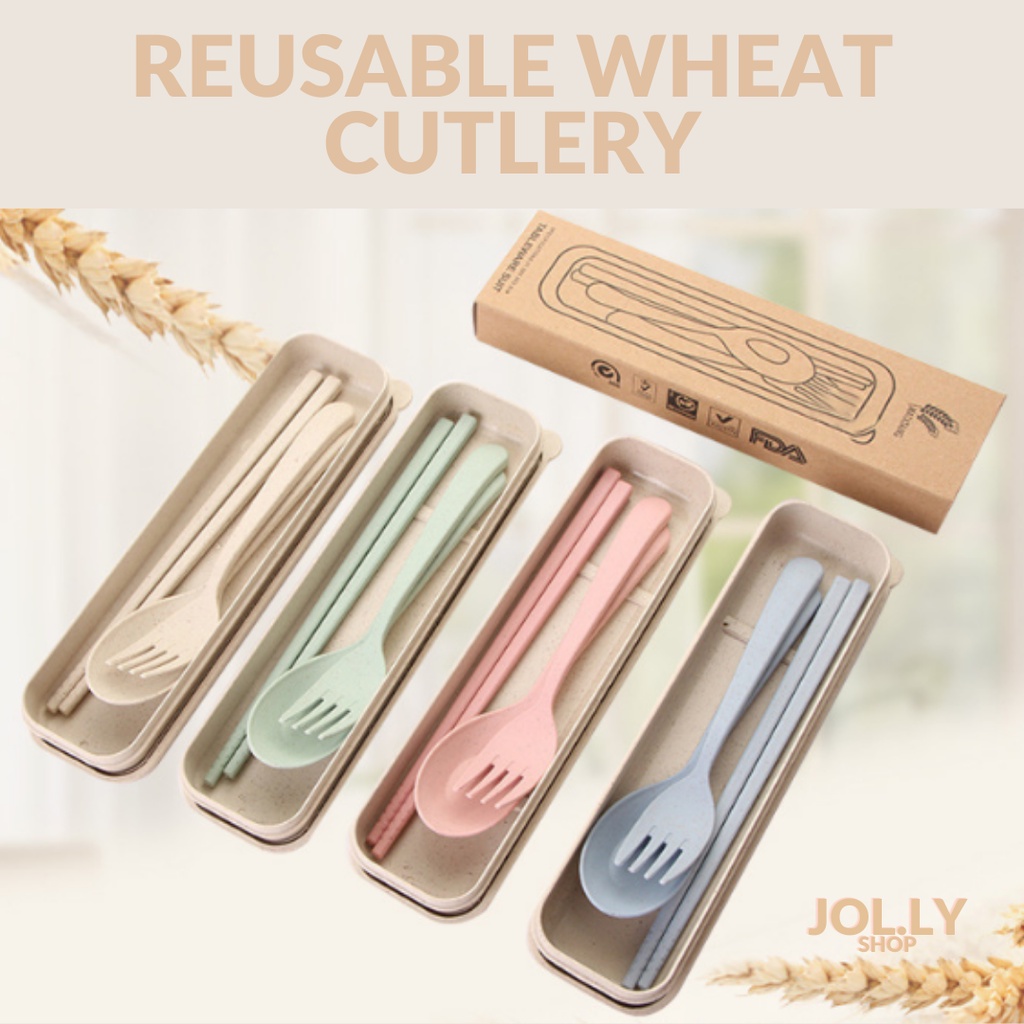 Wheat Straw Spoon Chopstick Fork Tableware Set Cutlery Utensils With ...