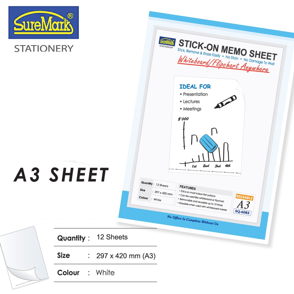 Suremark Stick-On Memo Sheet A3 (12 sheets per packet) | Shopee Singapore