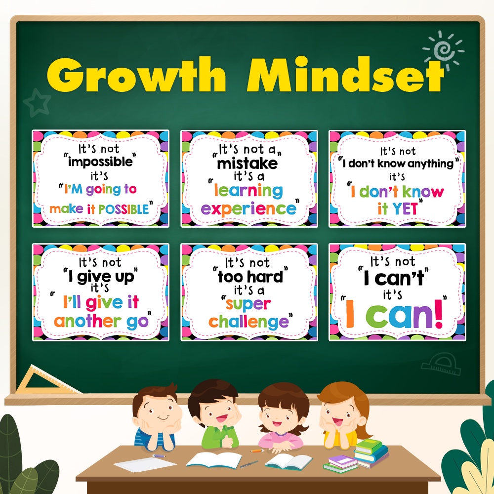 Kids Growth Mindset Motivational English Poster Flashcards Kindergarten ...
