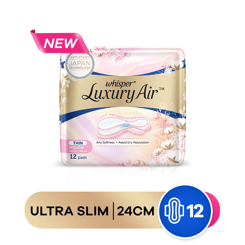 Whisper Luxury Air Thin Sanitary Pads Wings (24cm 12/18pc) (28cm 10 ...