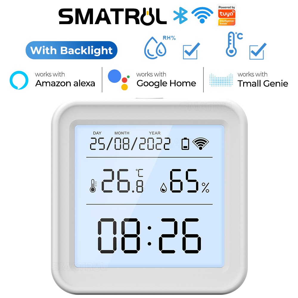 SMATRUL With Backlight Tuya Wifi Temperature Humidity Sensor Indoor ...