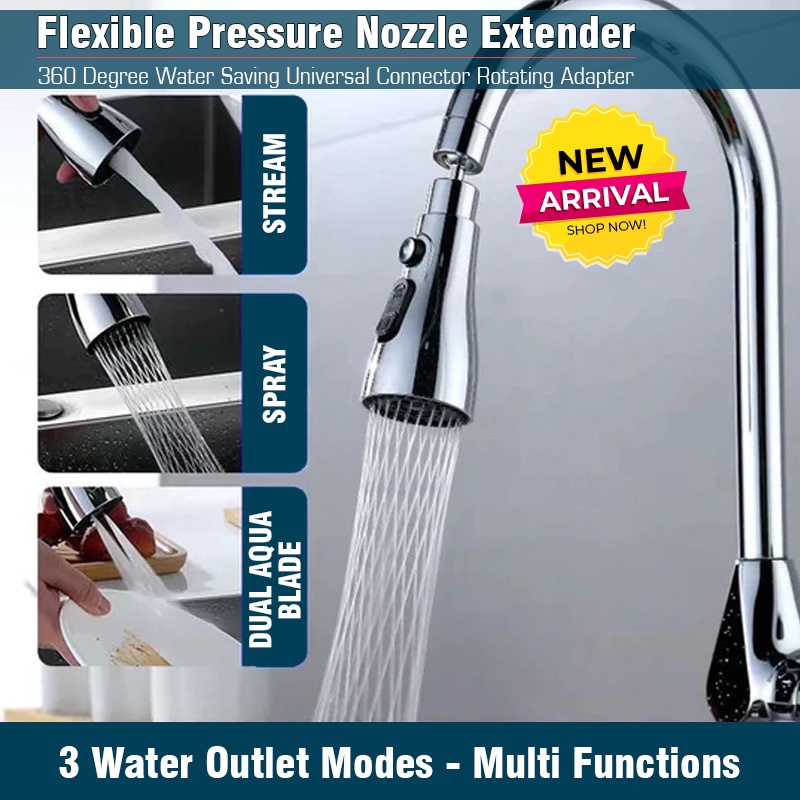 360 Degree Flexible Pressure Nozzle Extender Faucet Water Saving ...