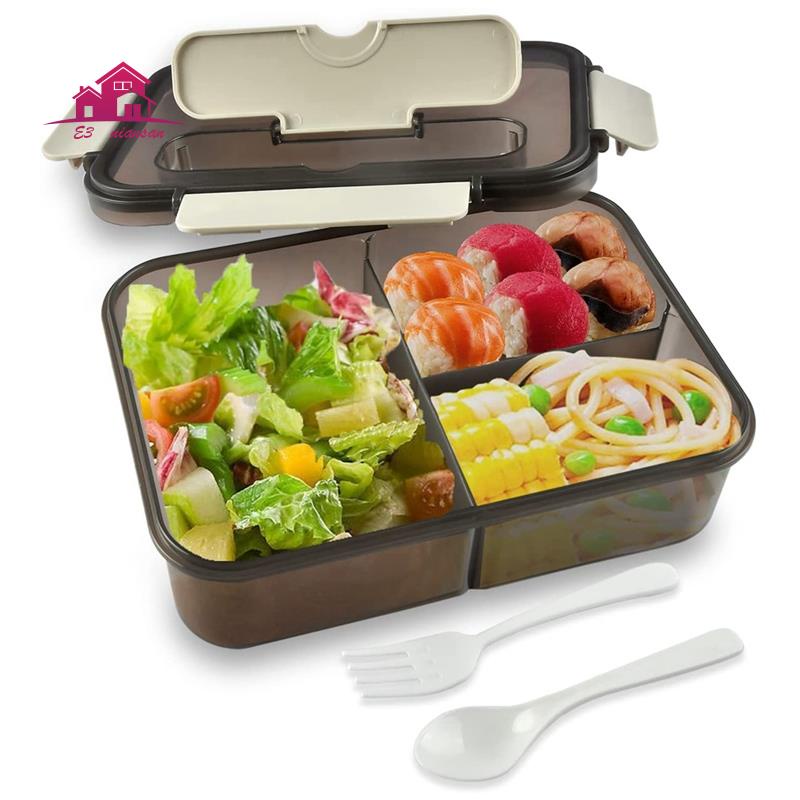 Lunch Box, 1500Ml Bento Box, Food Container with 3 Compartments and ...
