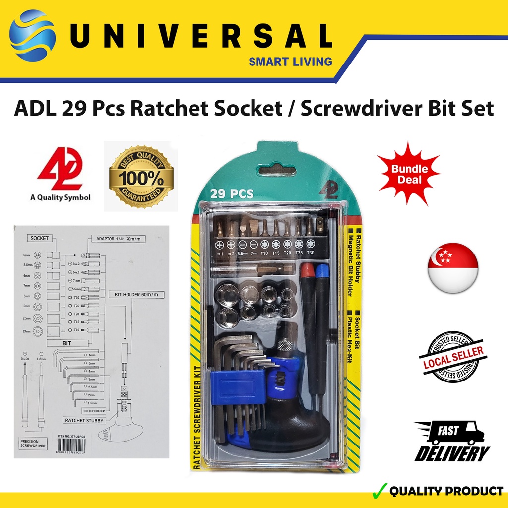 [SG SHOP SELLER] ADL 29 Pcs Ratchet Socket / Allen Key / Screwdriver ...
