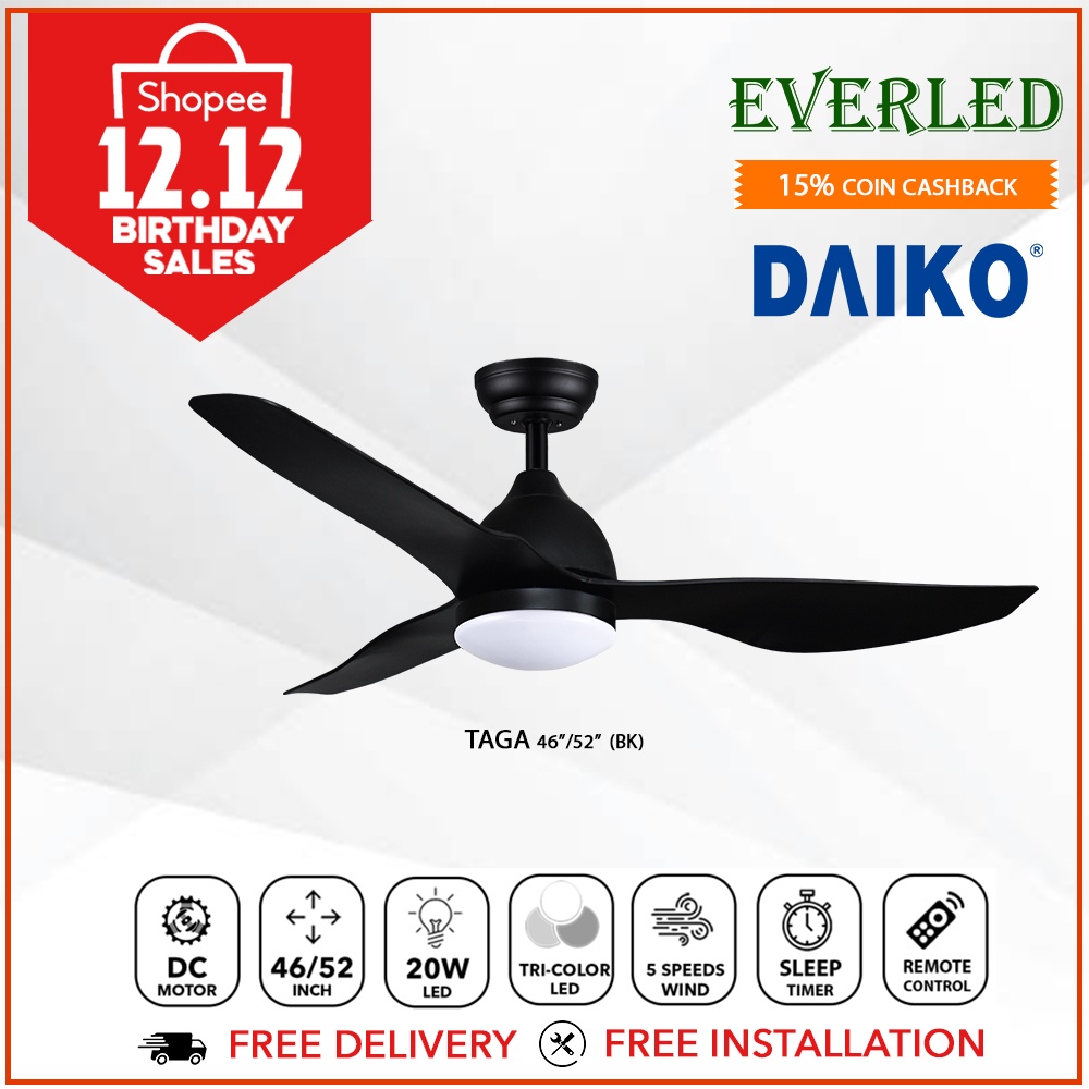 [FREE INSTALLATION] DAIKO Taga 46"/52" DC Ceiling Fan (with Tri-Color ...
