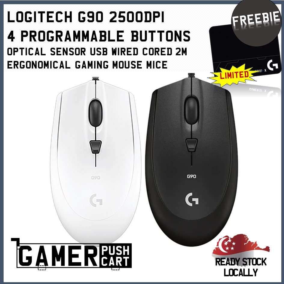Logitech G90 Ergonomical USB Gaming Mouse Mice 4 Programmable Buttons ...