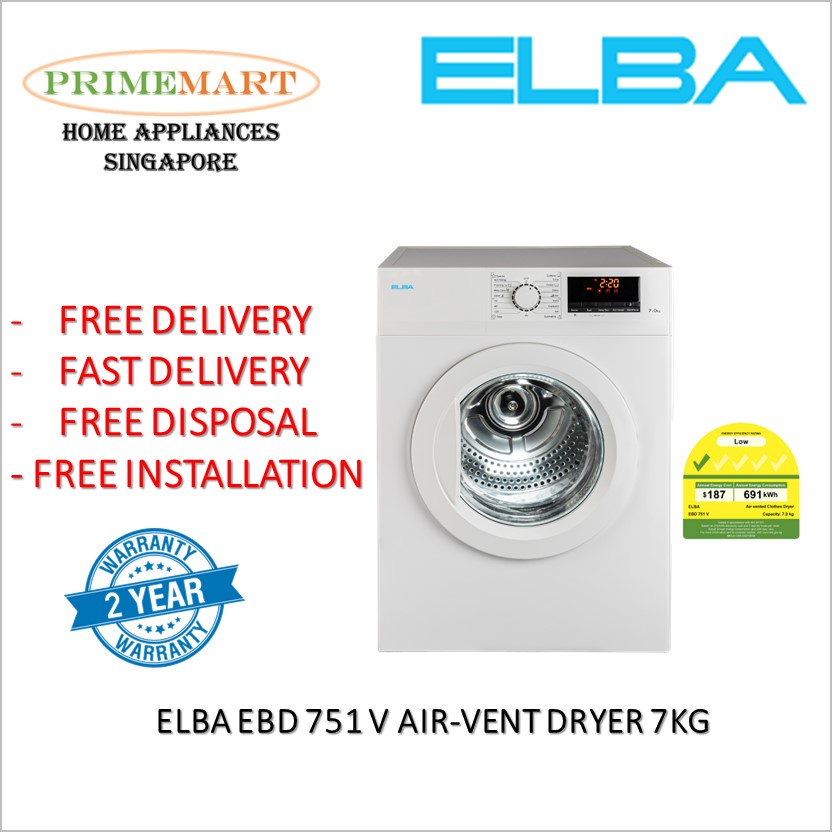 ELBA EBD 751 V AIR-VENT DRYER 7K - 2 YEARS LOCAL WARRANTY | Shopee ...