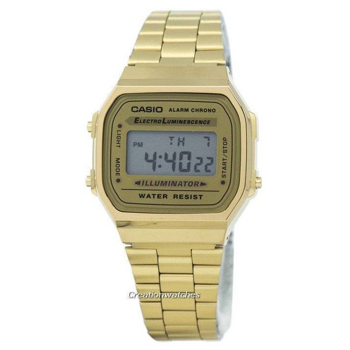 Casio Digital Alarm Chrono Stainless Steel A168WG-9WDF A168WG-9W Unisex ...