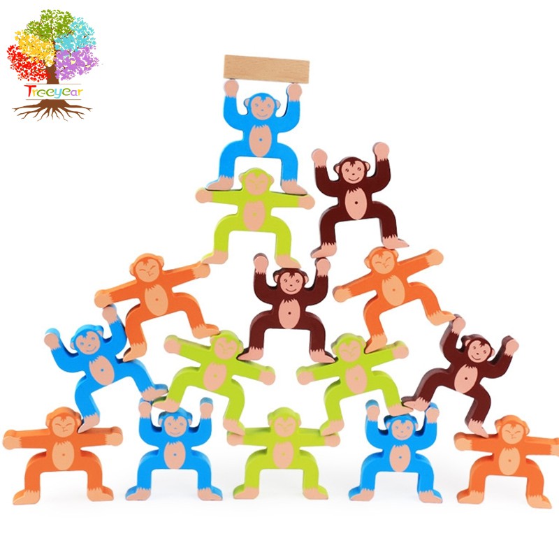 Treeyear Wooden Stacking Games Monkeys Interlock Toys Balancing Blocks ...