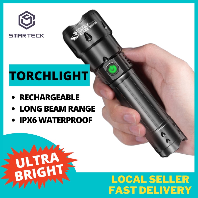Smiling Shark Torchlight Ultra Bright XHP70 LED Rechargeable USB ...
