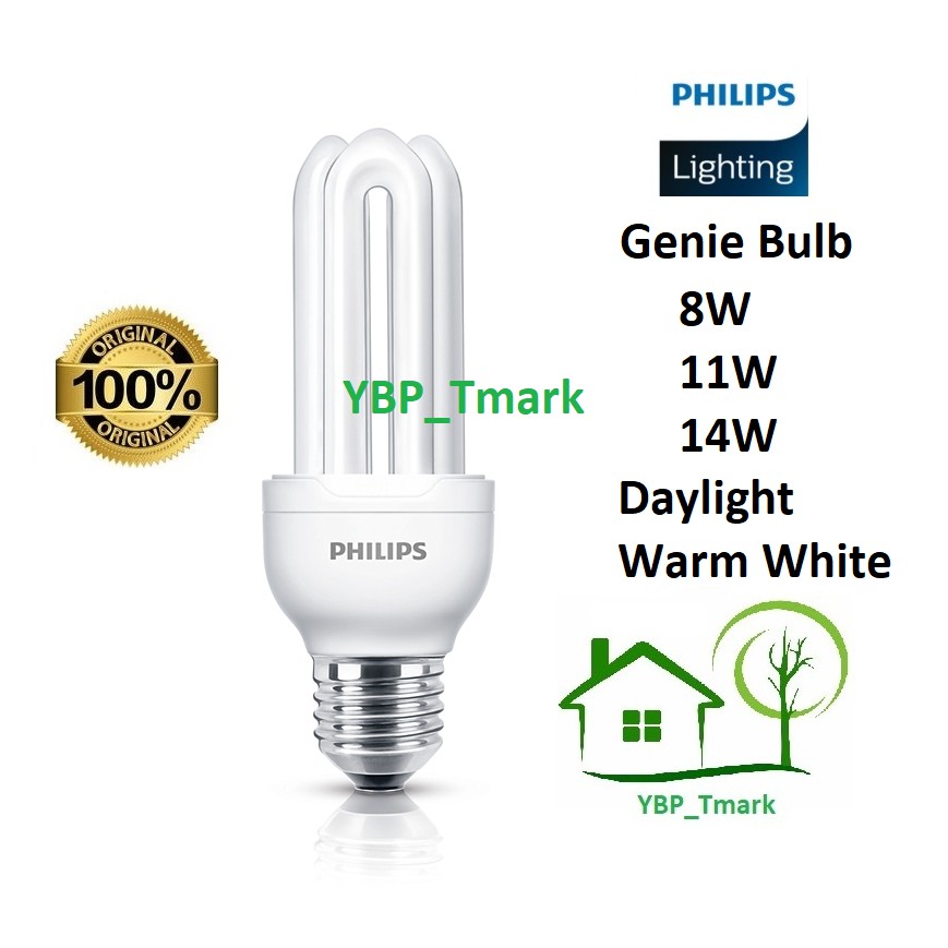 Philips Genie Bulb (Energy Saving) E27 (ES) 8W / 11W / 14W (D/L) / (W/W) Short Type @YBP_Tmark ...