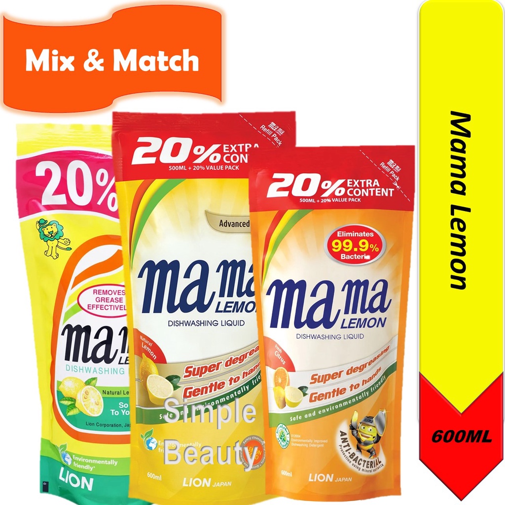 Mama Lemon Dishwashing Liquid Refill, 600ml [Mix] | Shopee Singapore