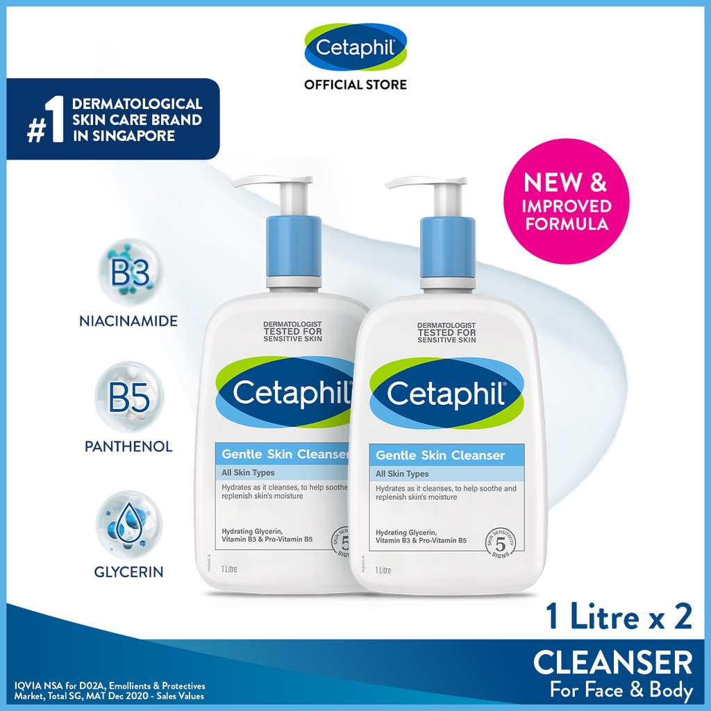CETAPHIL Gentle Skin Cleanser 1000ML Twin Pack Hydrating Face & Body ...