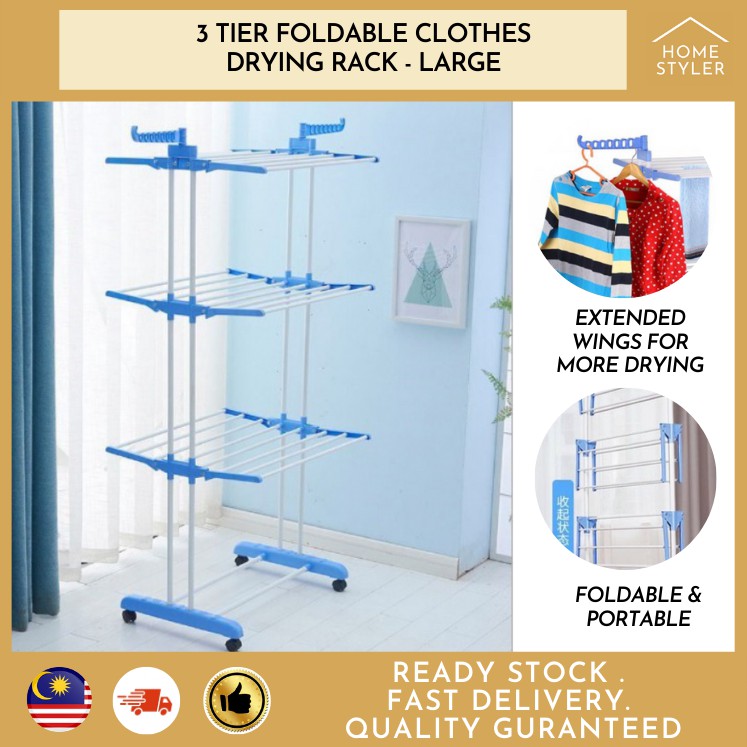 Clothes Drying Rack 3 Tier Foldable Clothes Rack Double Support Ampaian ...