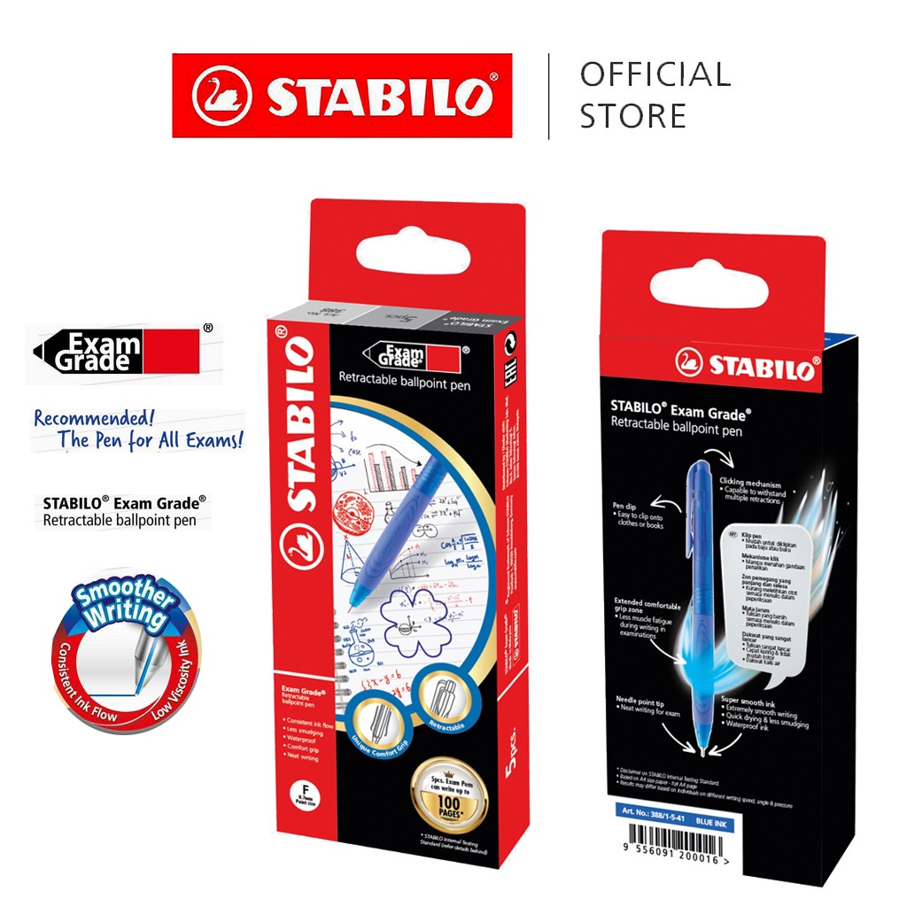 Stabilo 388 Exam Grade Retractable Ball Pen 0.5mm/ 0.7mm Needle Point ...