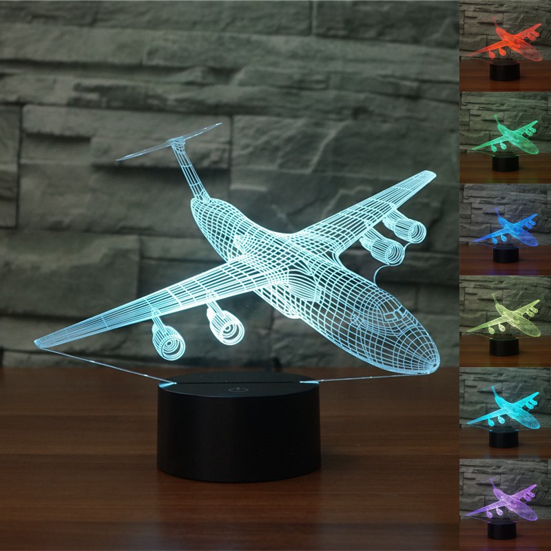 Plane Shape 3D Night Light 7 Colors Gradient Aeroplane USB LED Table ...