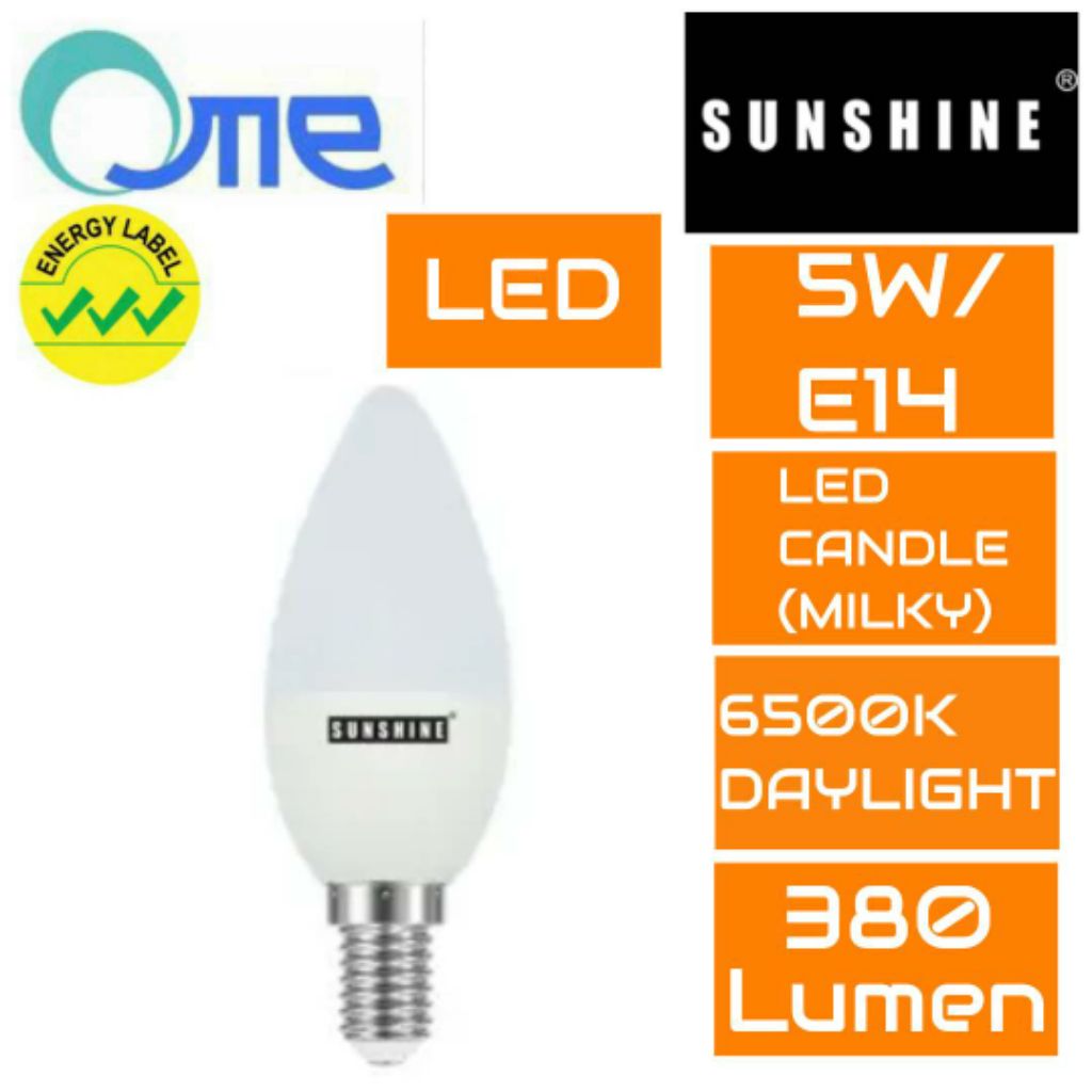 SUNSHINE-LED 5w E14 Candle(Milky) Light Bulb Daylight 6500k | Shopee ...